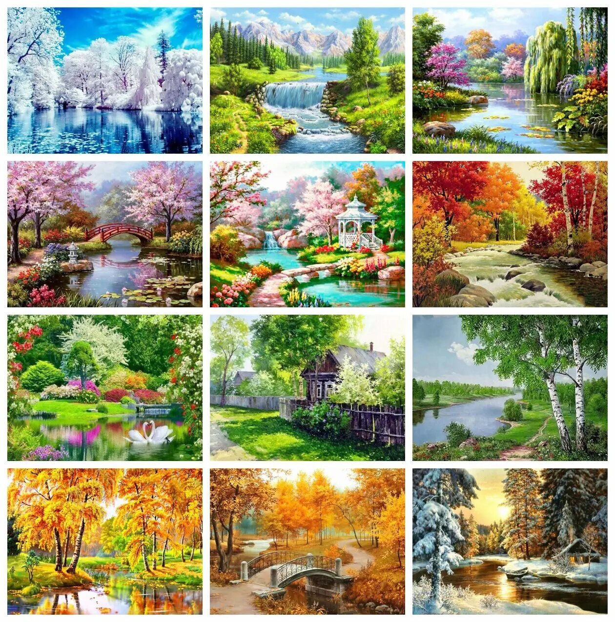 Алмазная живопись Huacan Пейзаж Белый, Full Square 30X40cm, 7220