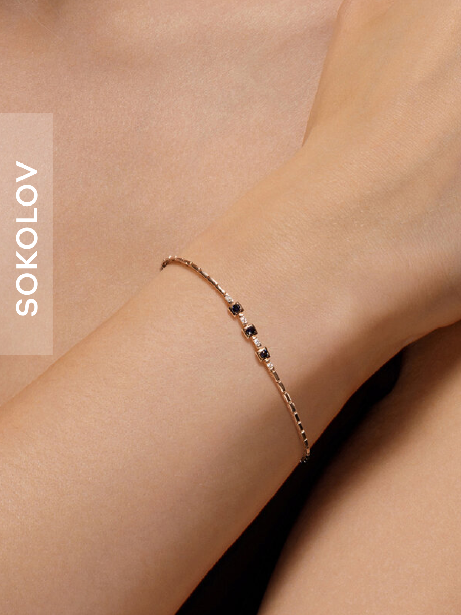 Браслет, красное золото, 585 проба, сапфир