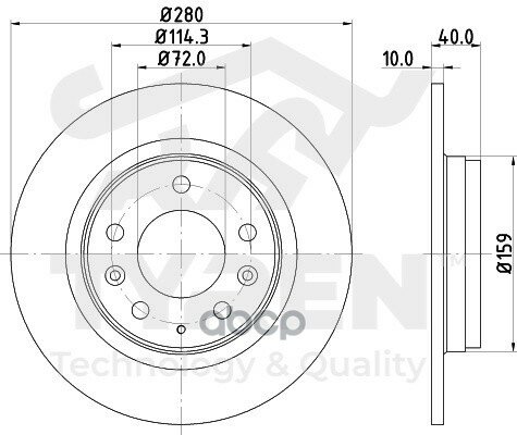 Диск тормозной Mazda 6 I (GG), II (GH) 02>, 626 V 97> TYREN арт. TYR1014321
