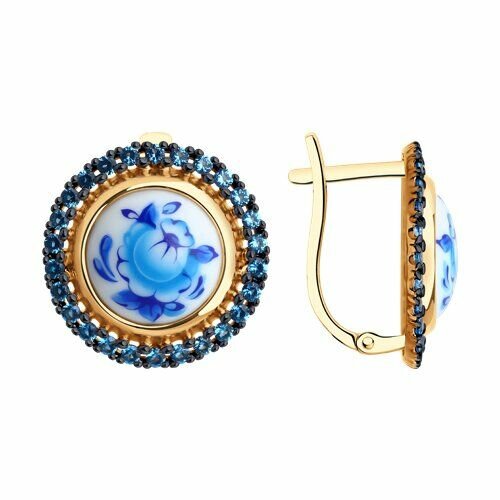 Серьги, серебро, 925 проба, золочение, фианит
