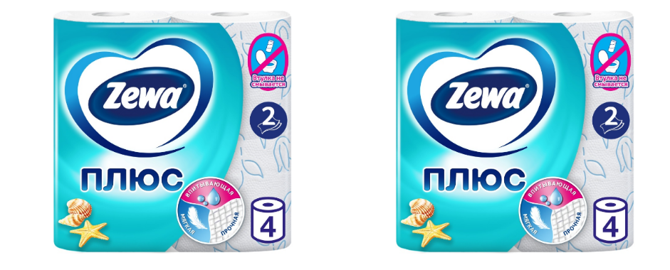 Туалетная бумага Zewa Плюс Свежесть океана, 2 слоя, 4 рулона, 2 уп
