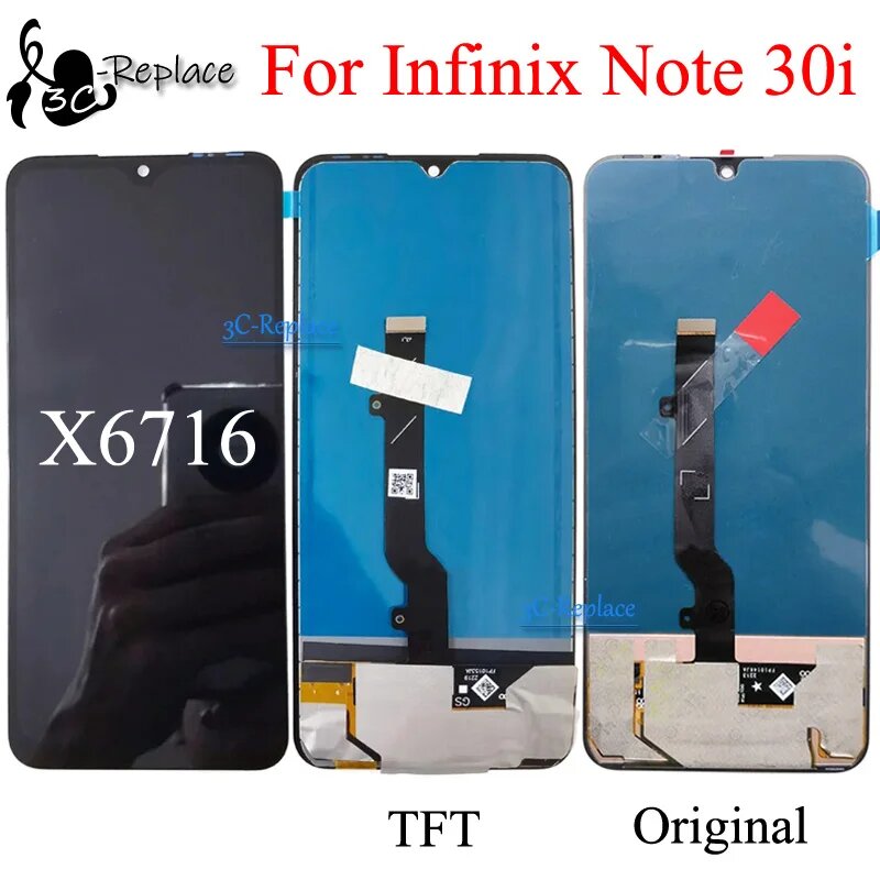 AMOLED/TFT черный 6,66 дюйма для Infinix Note 30i X6716 ЖК-дисплей с цифровым преобразователем сенсорного экрана в сборе, замена/с рамкой TFT With Frame