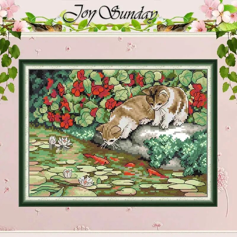 Набор для вышивки крестом Joy Sunday Кот и рыба 14CT