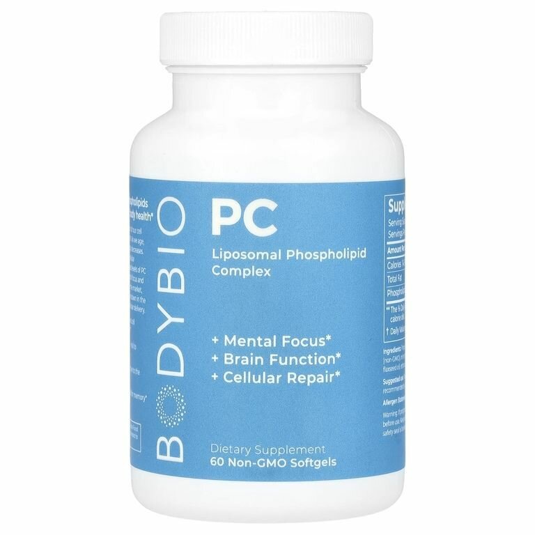 BodyBio, фосфатидилхолин, липосомальный фосфолипидный комплекс, 60 капсул
