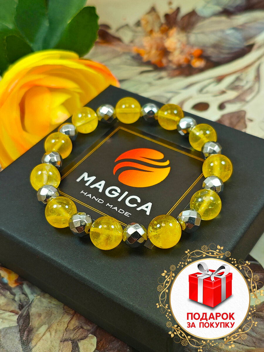 Браслет, гематит, цитрин