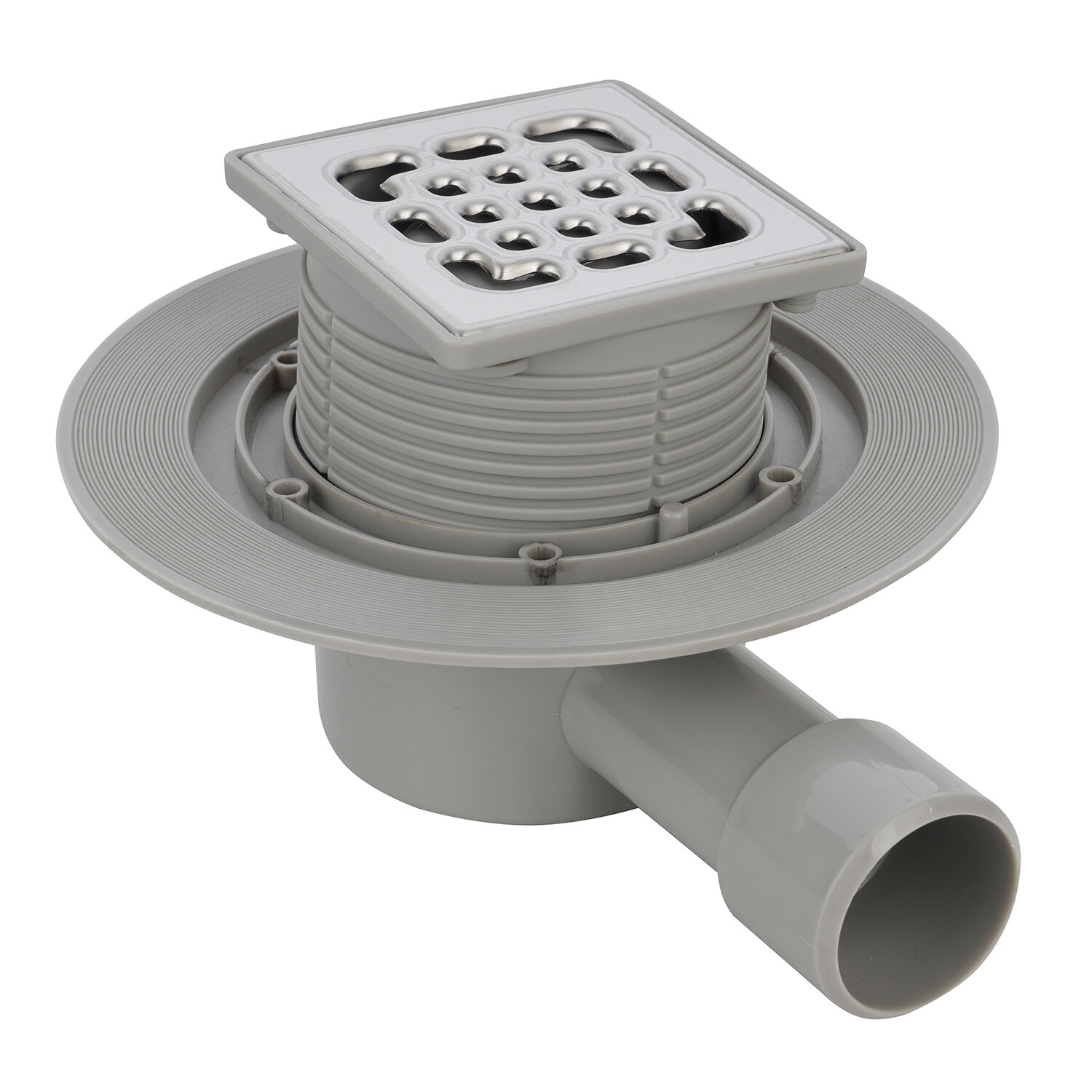 Трап для душа AZARIO 100*100 с металлической решеткой горизонтальный выпуск