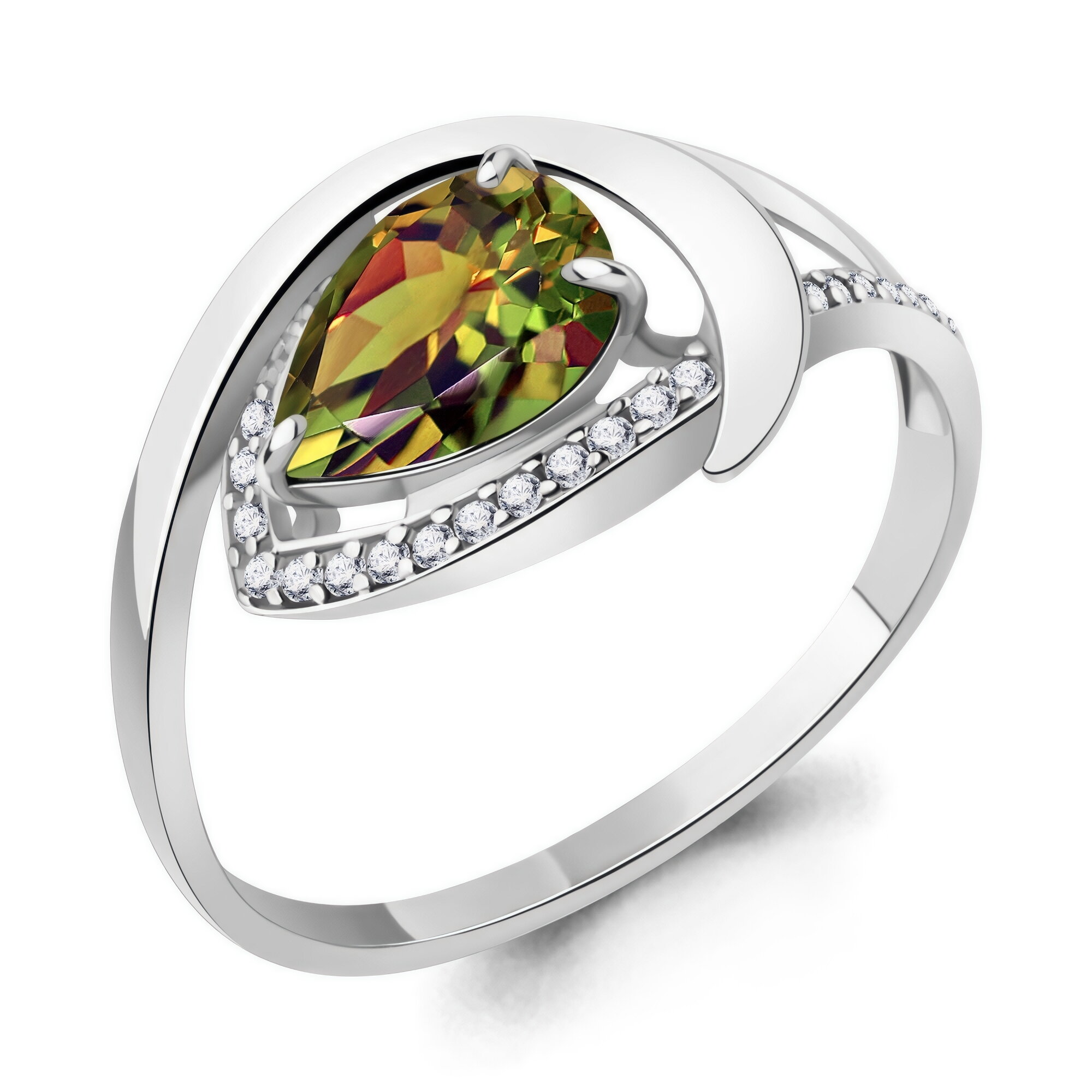 Кольцо, серебро, 925 проба, родирование, фианит, султанит