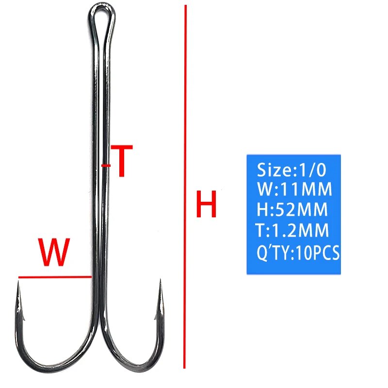 TAKEDO 10 шт. Рыболовные крючки Двойной крючок из высокоуглеродистой стали 1-0