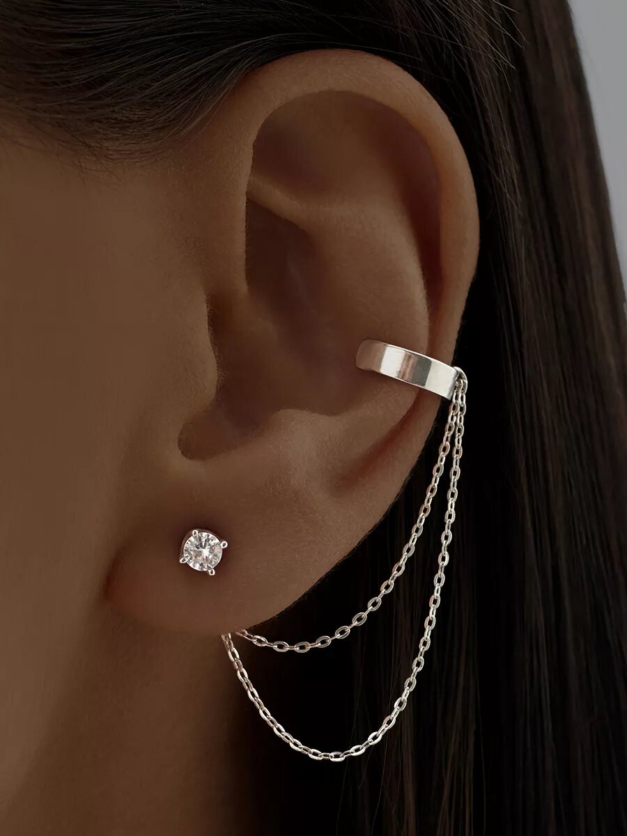 Кафф, серебро, 925 проба, родирование, фианит