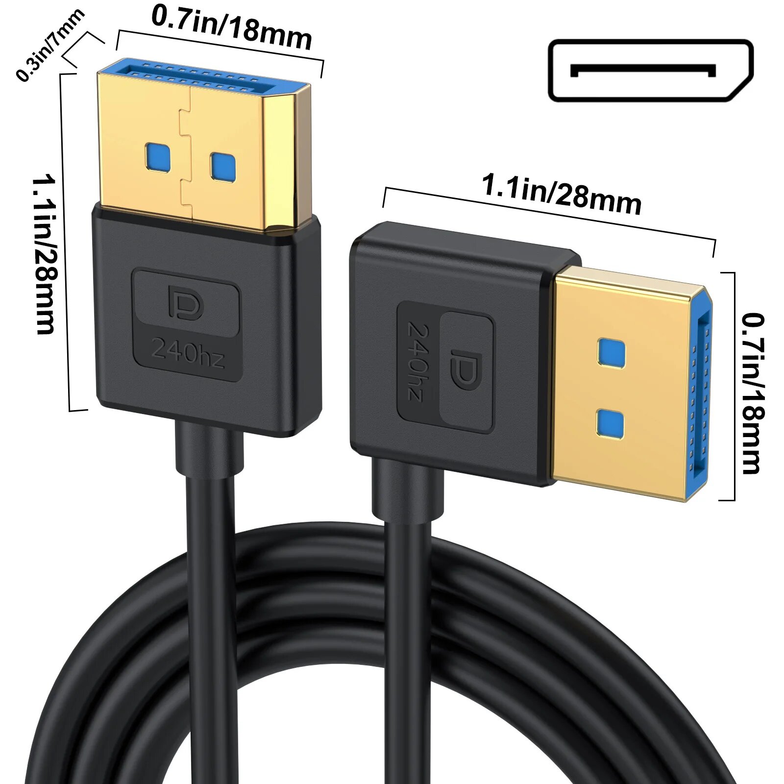 DisplayPort кабель 0.3m, Right, 8K60Hz, 4K144Hz