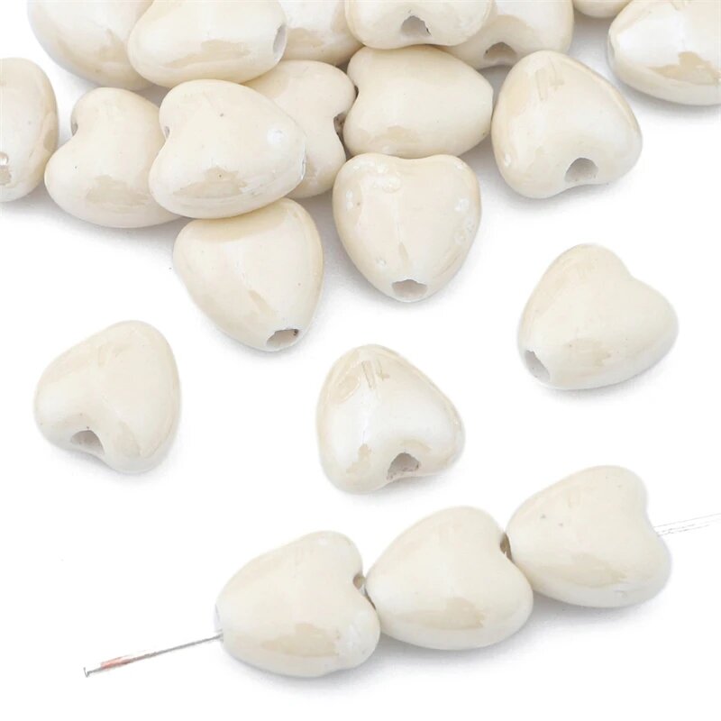 Бусины сердце керамические белые, цвет Ivory, 10 мм, 10 шт