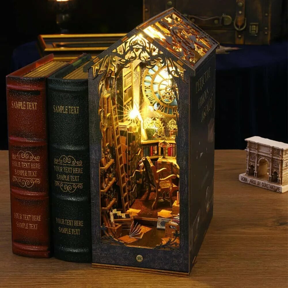 Деревянный пазл "Книжная полка", деревянный, 3D, 39.4x7.17x9.65 см, темно-коричневый/темно-серый
