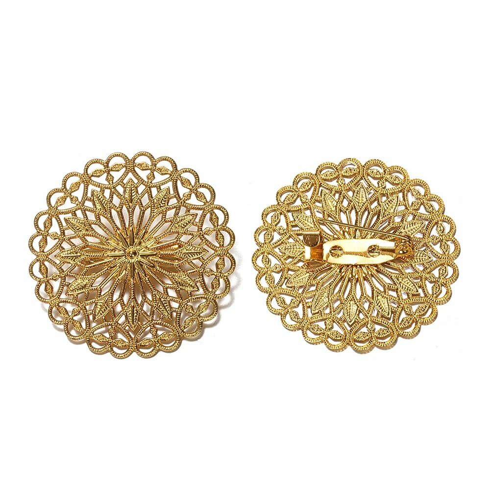 Основа для броши круглая, латунь, Gold Color, 38 мм