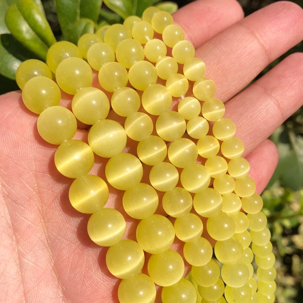 Бусины JILKOL кошачий глаз белый розовый 4-12 мм 12mm 30pc, Желтый, yellow