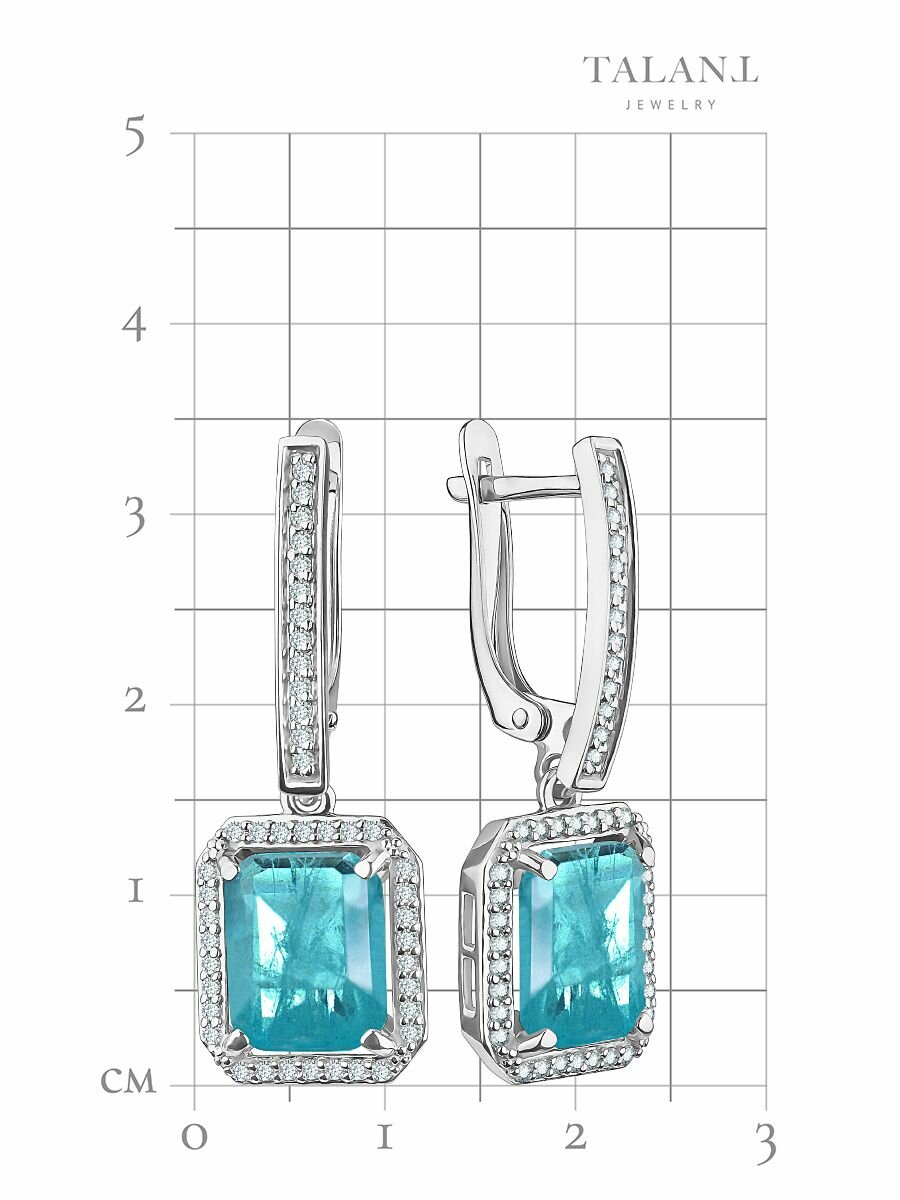 Серьги с подвесками TALANT, серебро, 925 проба, родирование, горный хрусталь, фианит, , серебристый — фото 1