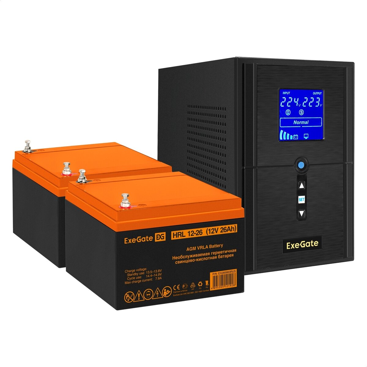 ИБП ExeGate SineTower SZ-1500. LCD. AVR.2SH.1C13. USB EX295988RUS + батарея 26Aч EX285663RUS 2шт черный (EX296813RUS)