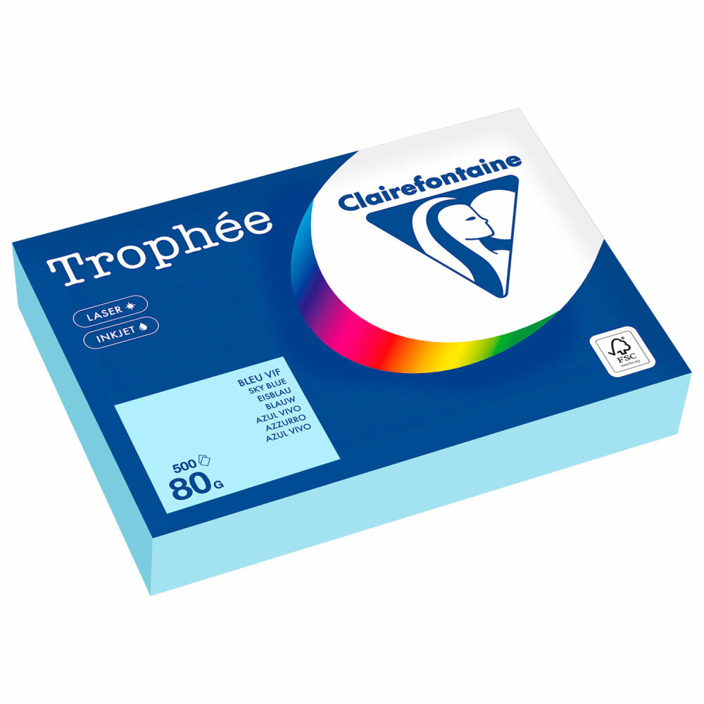 Бумага цветная CLAIREFONTAINE, А4, 80 г/м2, 500 л, пастель, небесно-голубой, Франция, 1798PC