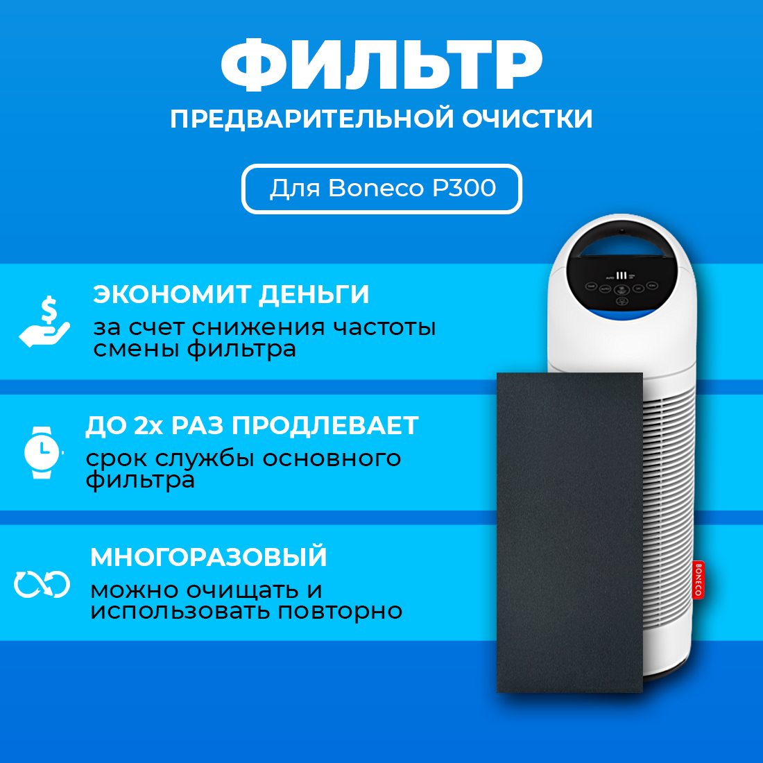 Фильтр для очистителя воздуха Boneco P300. Многоразовый. Префильтр