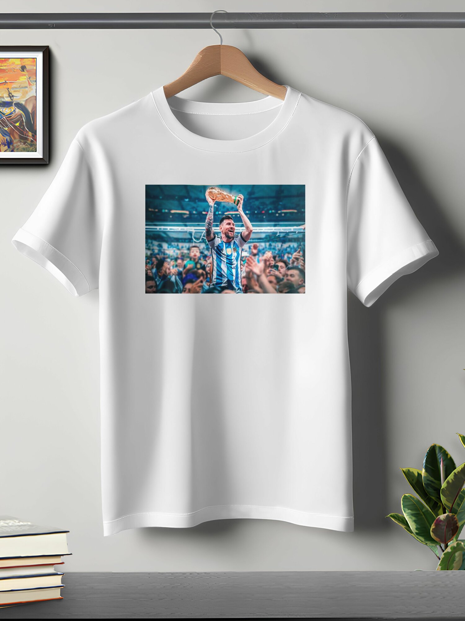 Футболка  Детская ONEQ 128 (8-9) размер с принтом Лионель Месси, белая