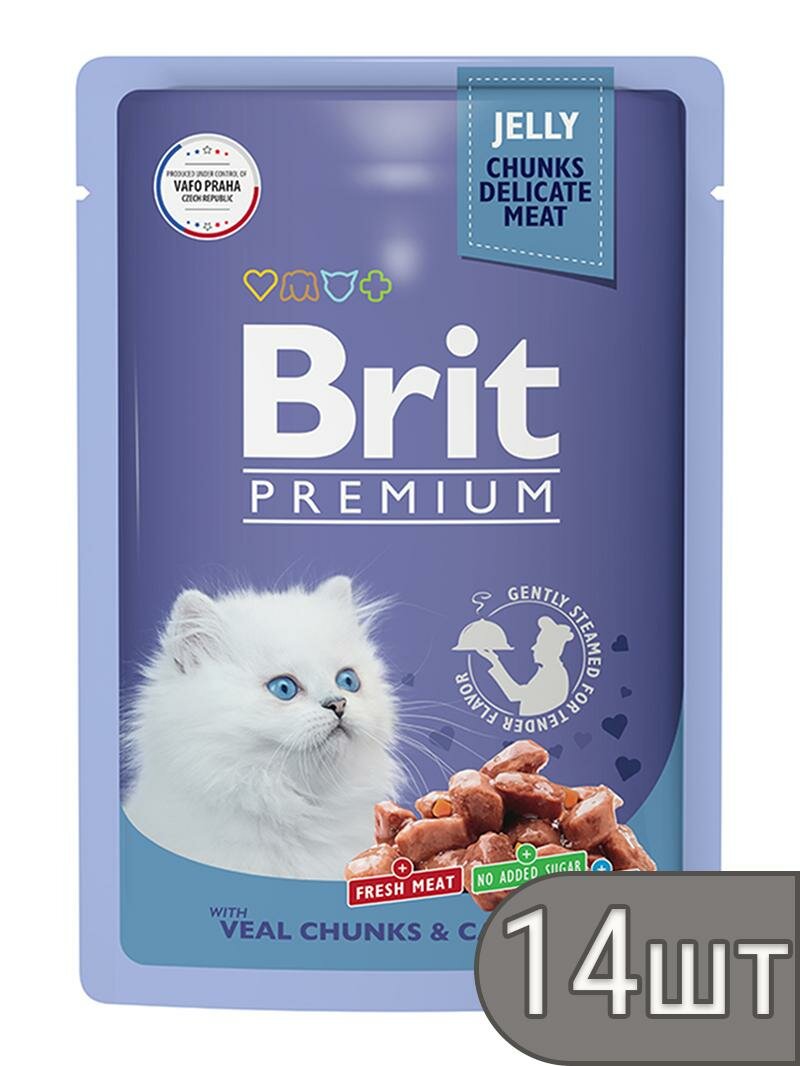 Brit Набор 14 шт Пауч для котят Premium с Телятиной и морковью в желе, 85г 1.19 кг