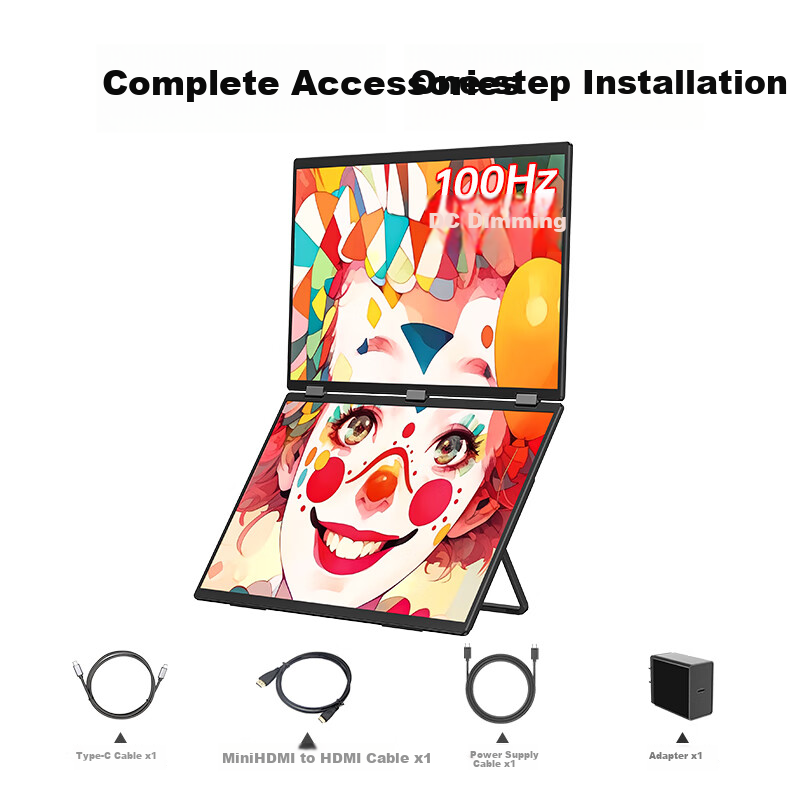 Sculptor Dual-Screen Portable Monitor, Foldable 18.5-inch 100Hz Laptop Secondary Screen, Computer Extension Screen for Office, Stock Trading, Gaming, Triple Screen Display
