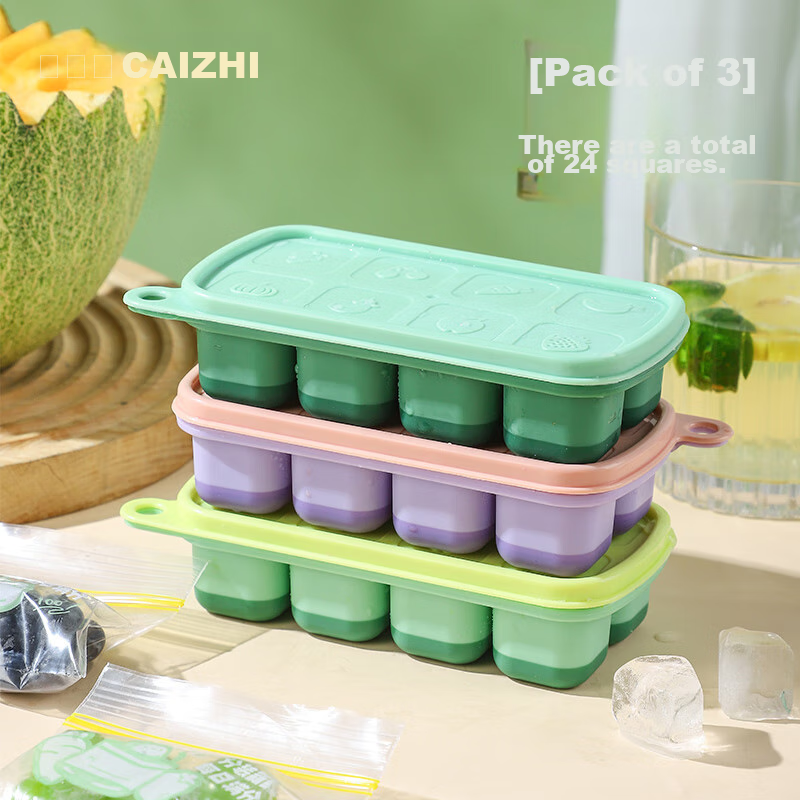 CAIZHI Ice Cube Mold, Baby Food Tray, Ice Cube Tray, Silicone Freezer Mold, 3-Pack, CZ6911