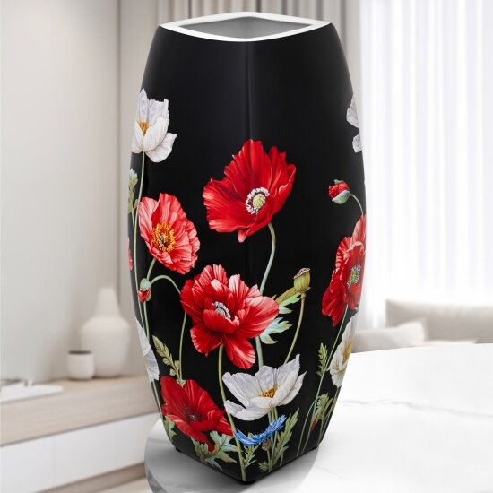 Ваза Elan Gallery "Маки на черном" 12,5х12,5х30 см, 3,15 л, квадратная, в п/у (420595 Elan)
