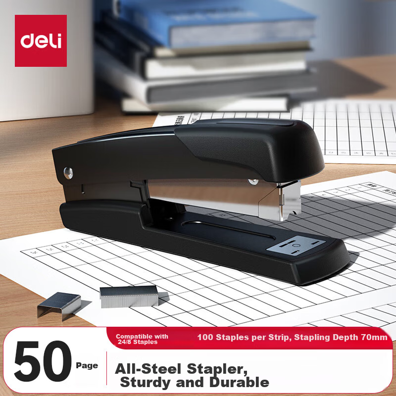 Deli 50-Page Metal Heavy-Duty Stapler, Pop-Up Staple Channel, Office Supplies, Black 0416