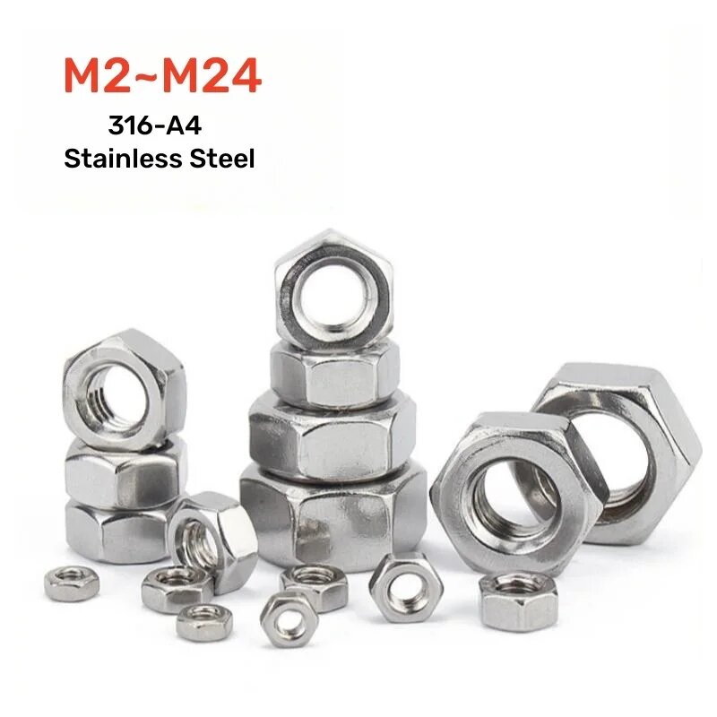 Шестигранные гайки DIN934 из нержавеющей стали 316-A4 M2-M24 M8-10pcs