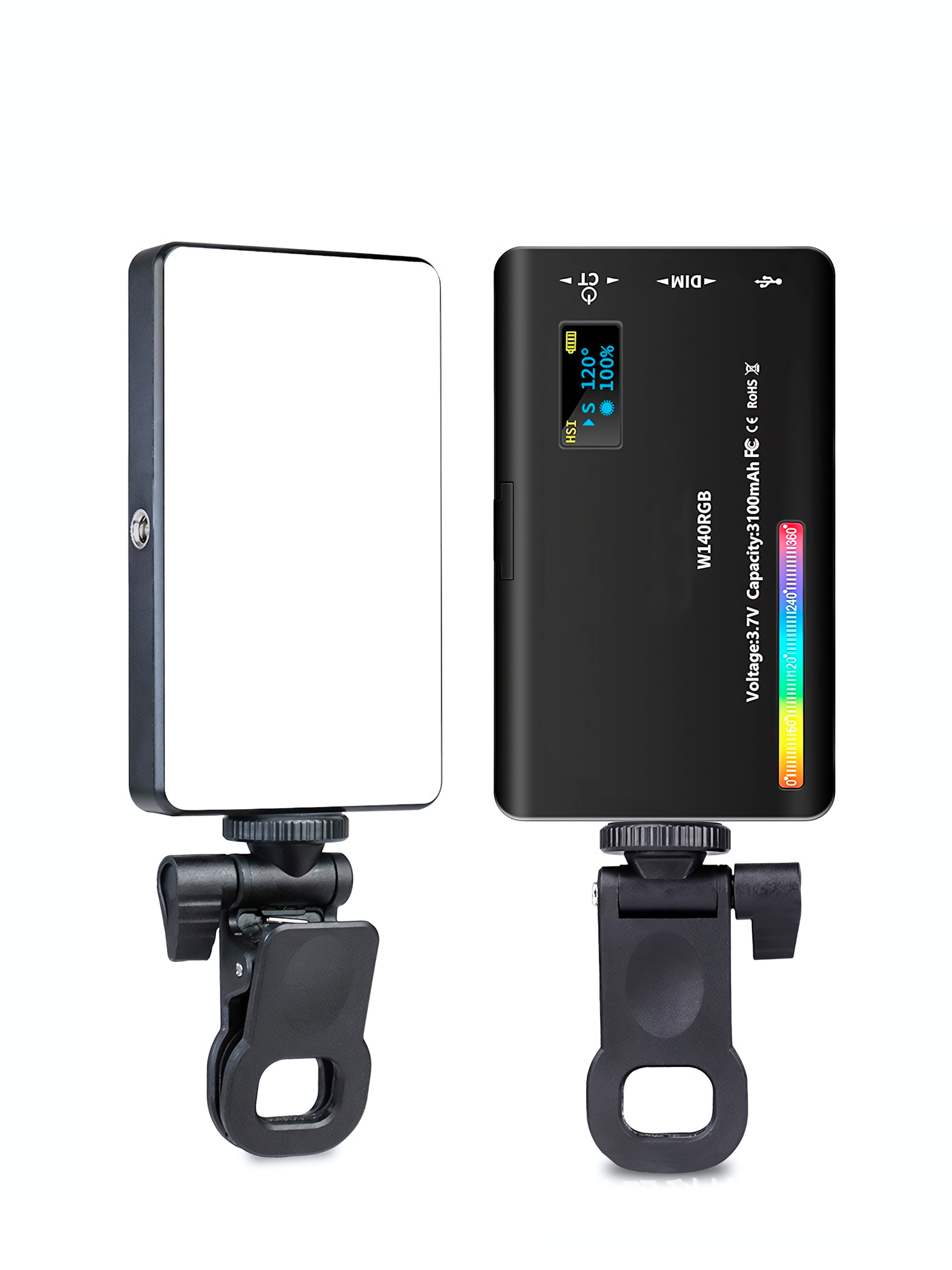 Осветитель W140RGB, портативный, 3100 мАч, 2500-9000 К, 8 Вт, 140 светодиодов, с зажимом