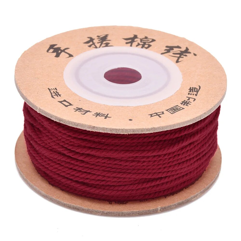 Хлопковый витой шнур макраме Moonrise 1/1.2/1.5 мм 20-30 м Бордовый, 1.0mm 30meters, wine red