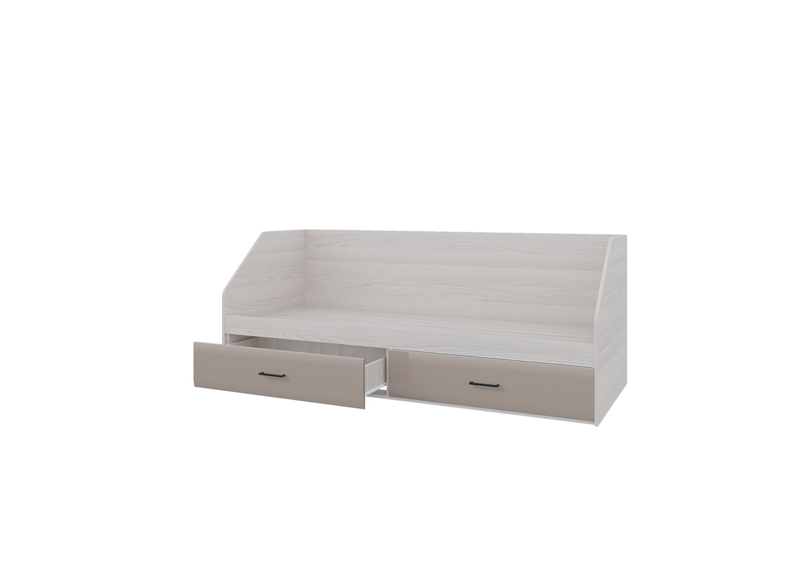 Кровать детская "Ненси" 800/2 ящика, с матрасом, (Ясень Шимо/Капучино Глянец МДФ), Горизонт