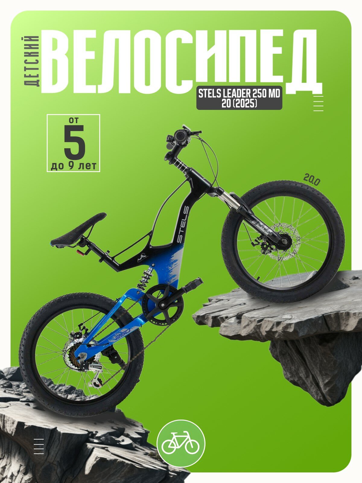 Детский велосипед Stels Leader 250 MD 20, год 2025, цвет Синий-Черный