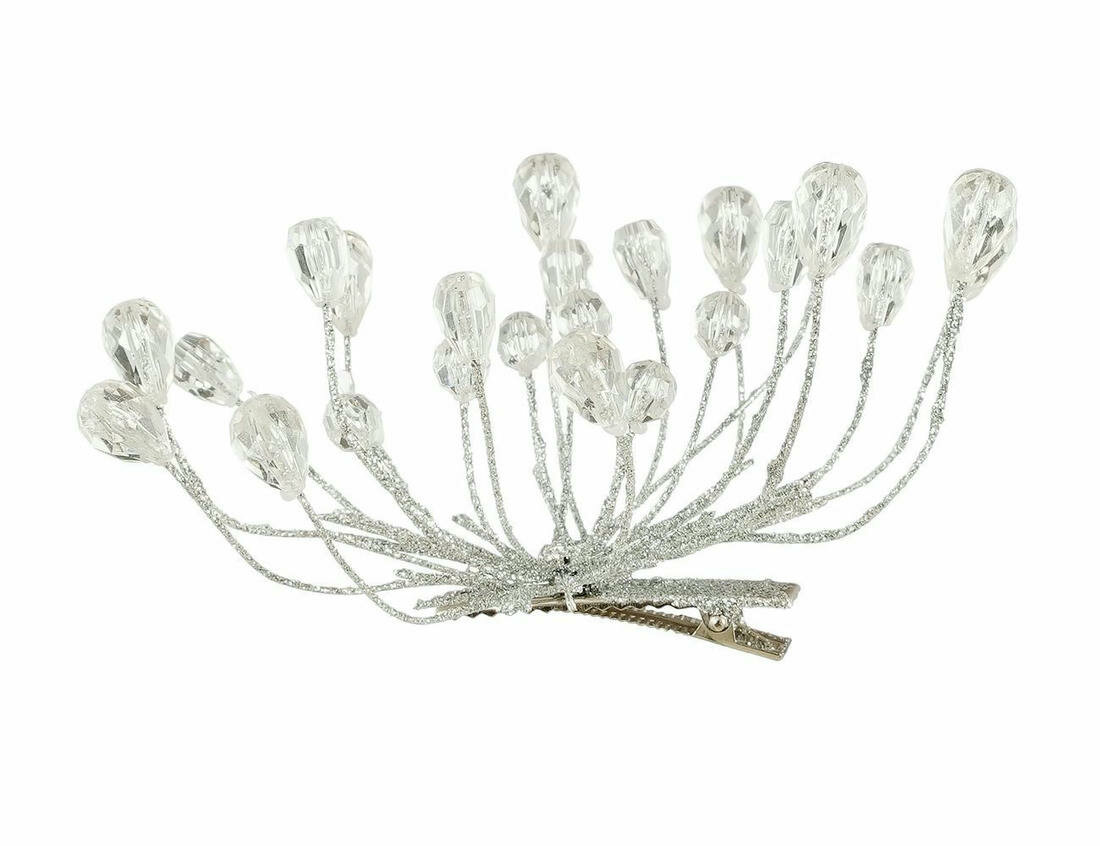 Искусственный цветок на клипсе, металл, пластик, серебряный, 15 см, Edelman