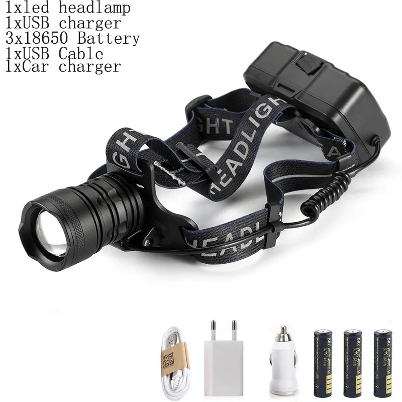 Новый супер яркий XHP70 светодиодный налобный фонарь Перезаряжаемые Налобный фонарик 3 режима зум Водонепроницаемый светодиодный фар зарядка через USB
