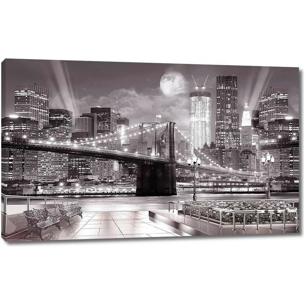 ООО Первое ателье Картина "Ночной город в огнях в полнолуние" 60x37 ШxВ ps28616-3