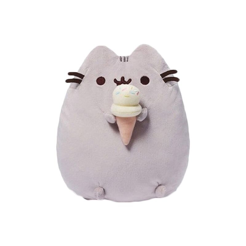 Adorable plush fat cat grey cat with fun food designs including ice cream and hamburgers