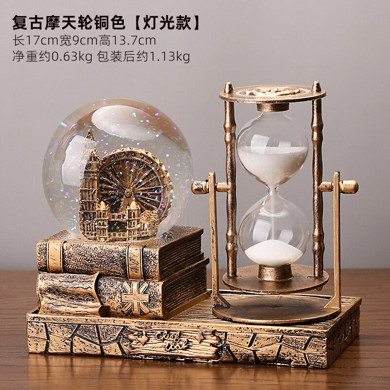 Винтажный башенный песочный таймер, хрустальный шар, музыкальная шкатулка, настольное украшение, подарок на выпускной, Рождественский подарок, креативный