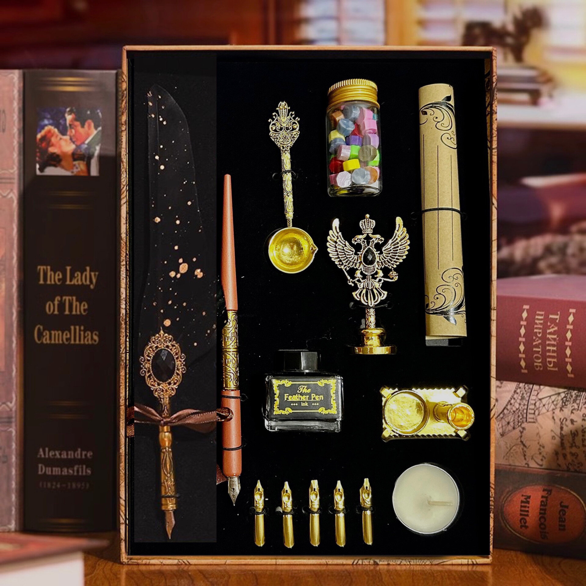 Подарок "Магический камень", перо, европейская ретро-краска, 10 шт