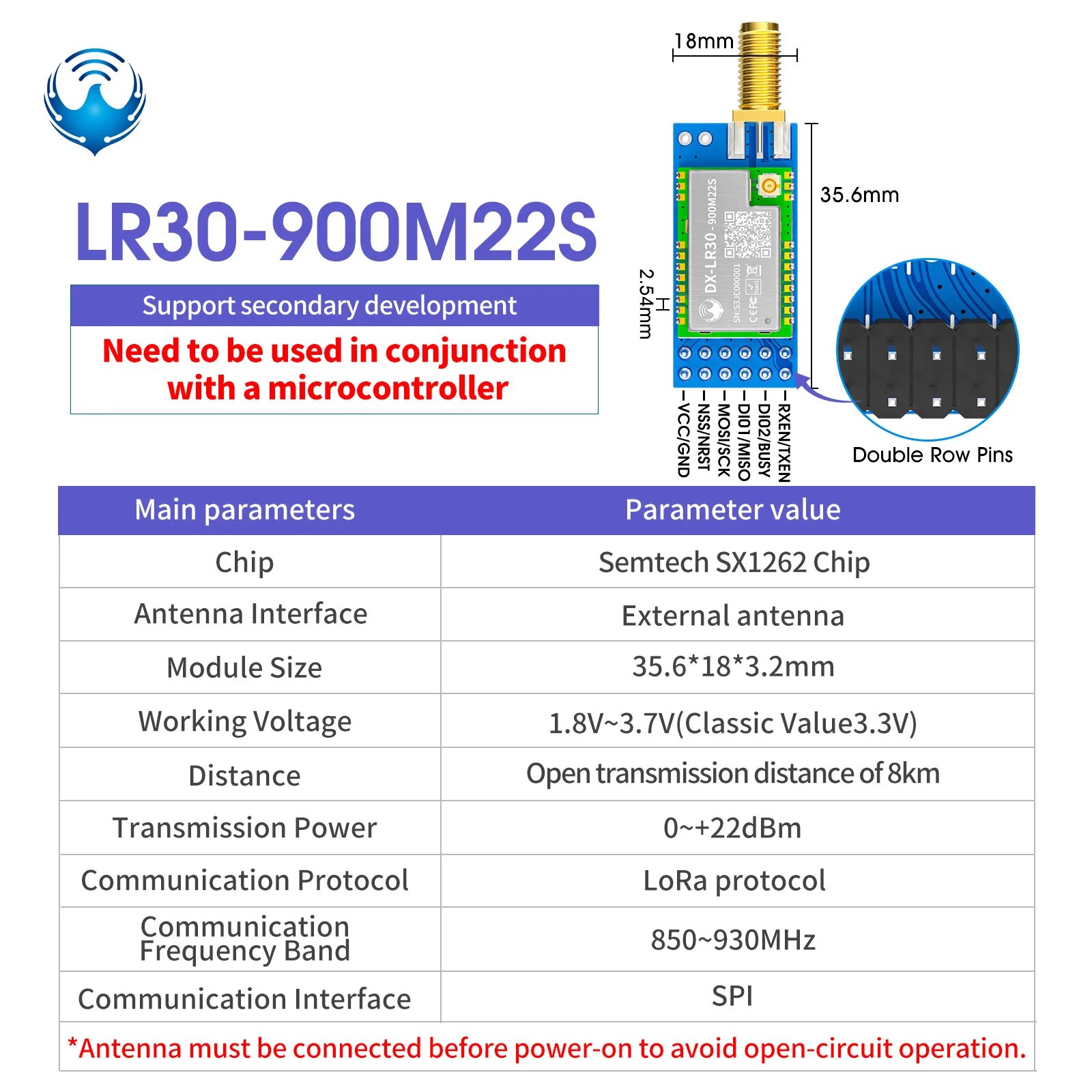 LoRa Модуль SX1262 DX-LR30 комплект LR30 900M22SP