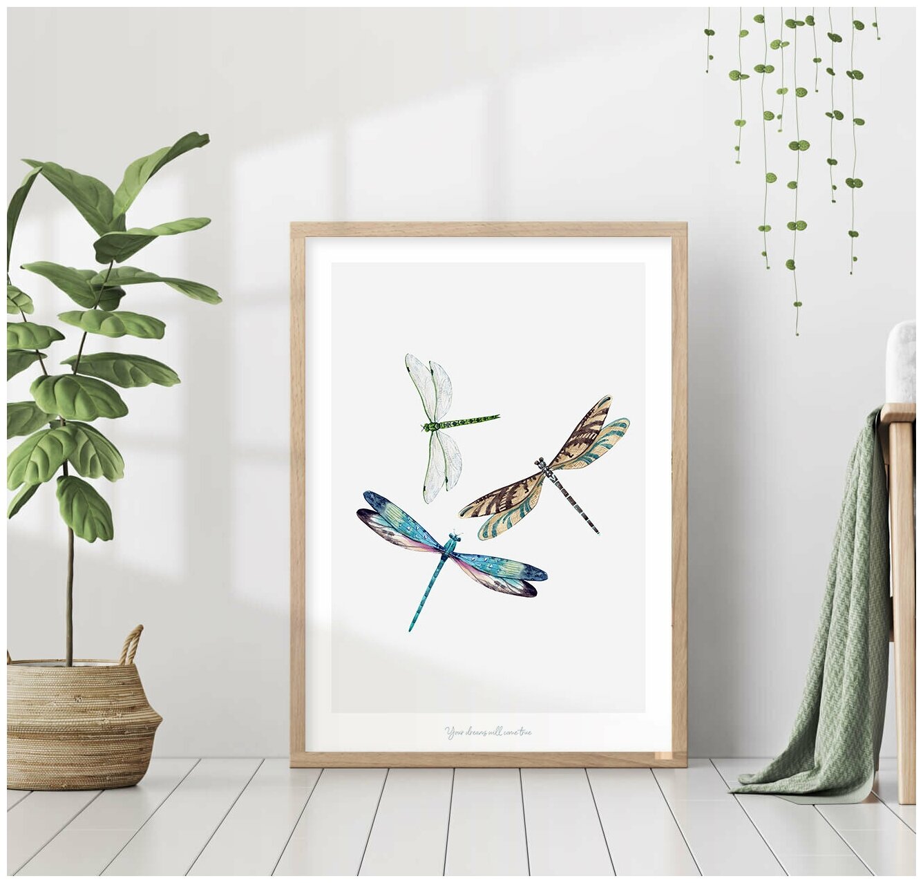 Постер "Стрекозы рисунок в японском стиле" без рамы 40x50 см на стену для интерьера