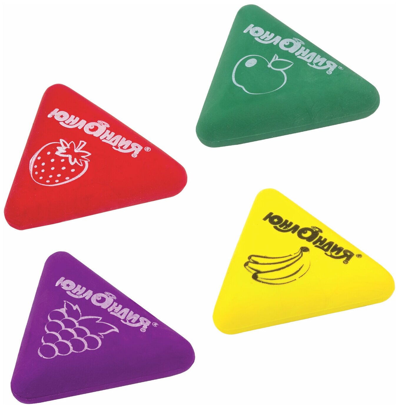 Ластик юнландия "Трио", 35х35х10 мм, цвет ассорти, треугольный, 228072