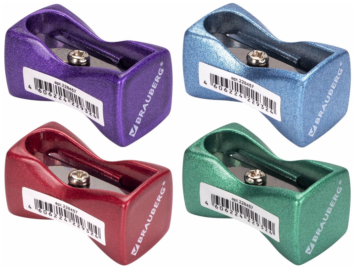 Точилка BRAUBERG "ZigZag", металлическая, корпус ассорти, комплект из 24 шт, 228457