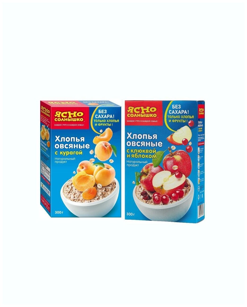 Хлопья овсяные с курагой/клюквой и яблоком Ясно cолнышко, 2 шт по 300 г