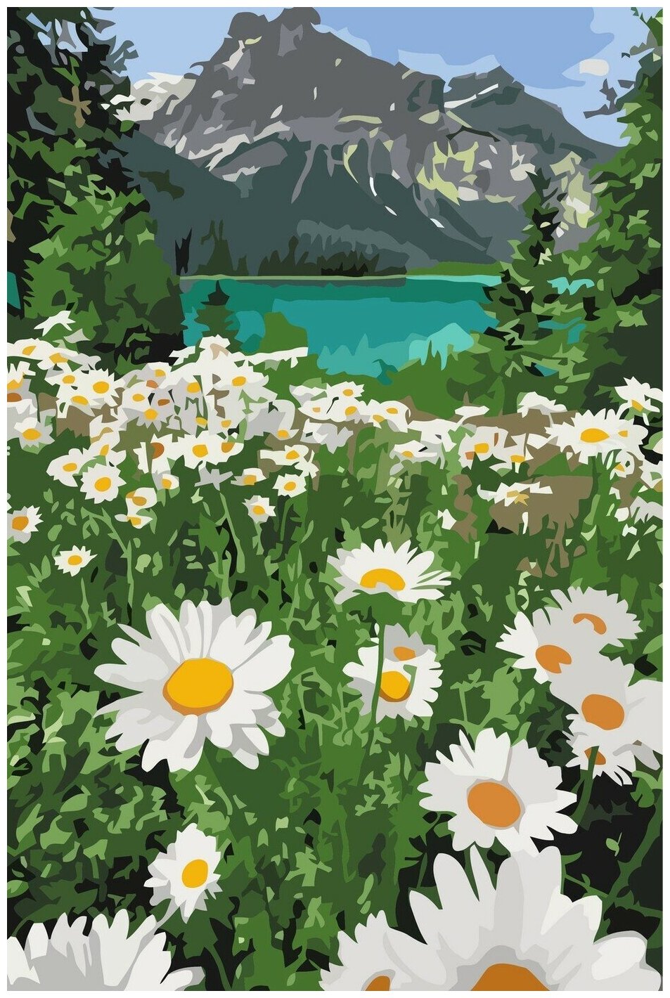 Картина по номерам на холсте Пейзаж поле ромашек - 905 40X60