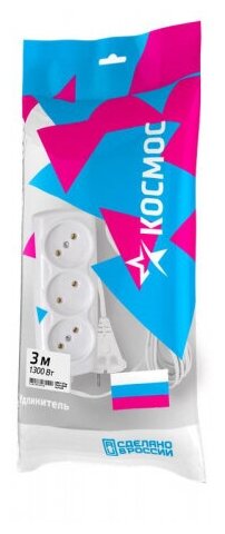 Удлинитель Космос Электро Космос 3х3м 6А IP20 ШВВП 2х0.75, YKsm3m-3g(6A)E