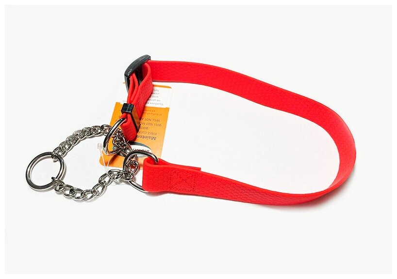 Ошейник из биотана гриппи на цепочке мартингейл шир.25 мм красный размер M