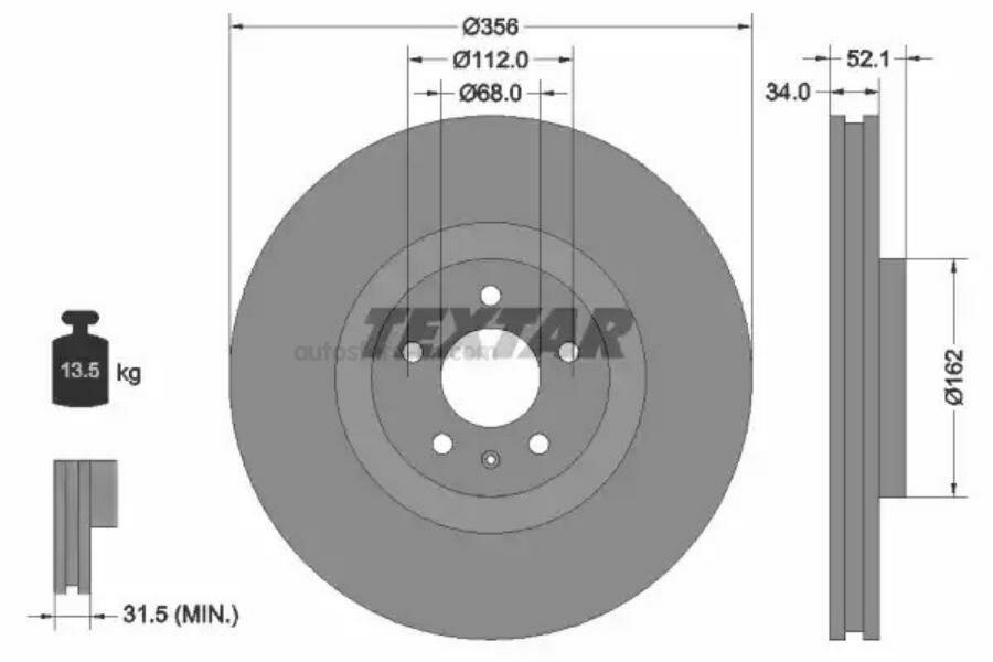 TEXTAR 92238205 Диск тормозной передний высокоуглеродистый с покрытием PRO+ AUDI TEXTAR 92238205