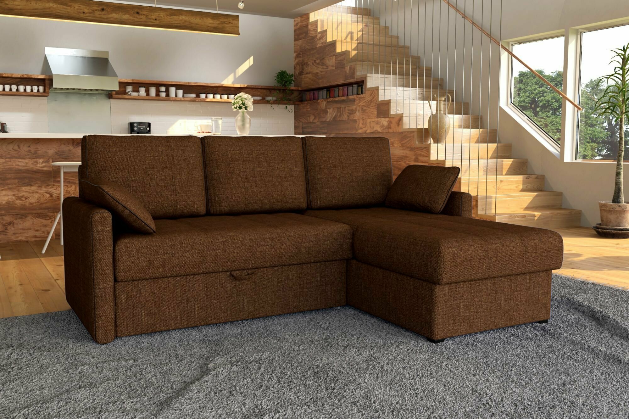 Угловой диван Римини рогожка коричневый