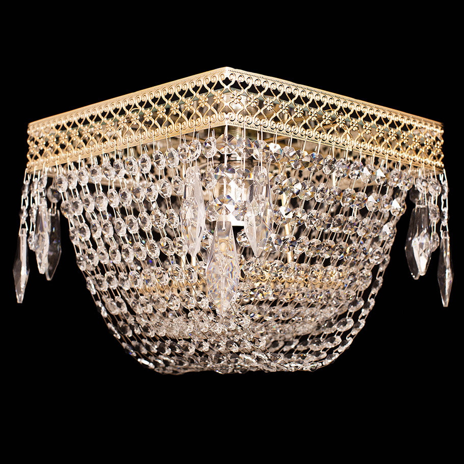 Люстра Гусь-Хрустальный Грета №3 Квадрат, хрусталь, Е27, 60 Вт, кол-во ламп: 1 шт, цвет арматуры: золотой